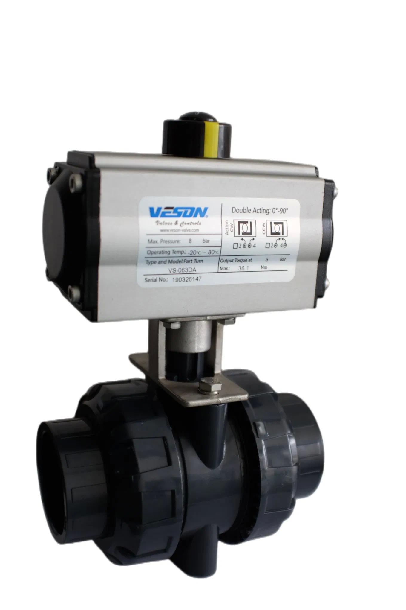 PVC Pneumatic 3-Way Ball Valve ISO5211 Standard